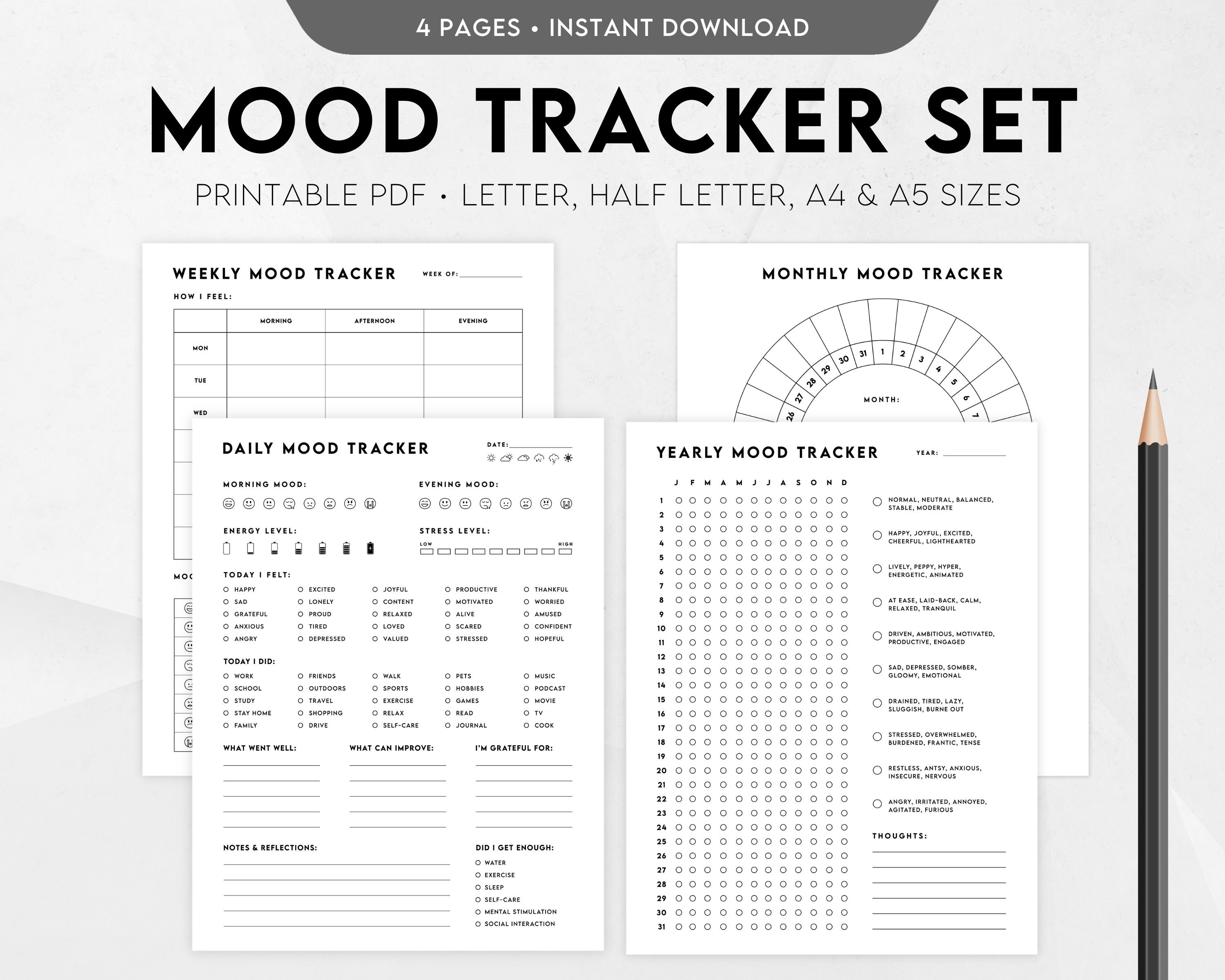 Mood Tracker Printable, Mood Planner, Circular Mood Chart, Mood Track ...