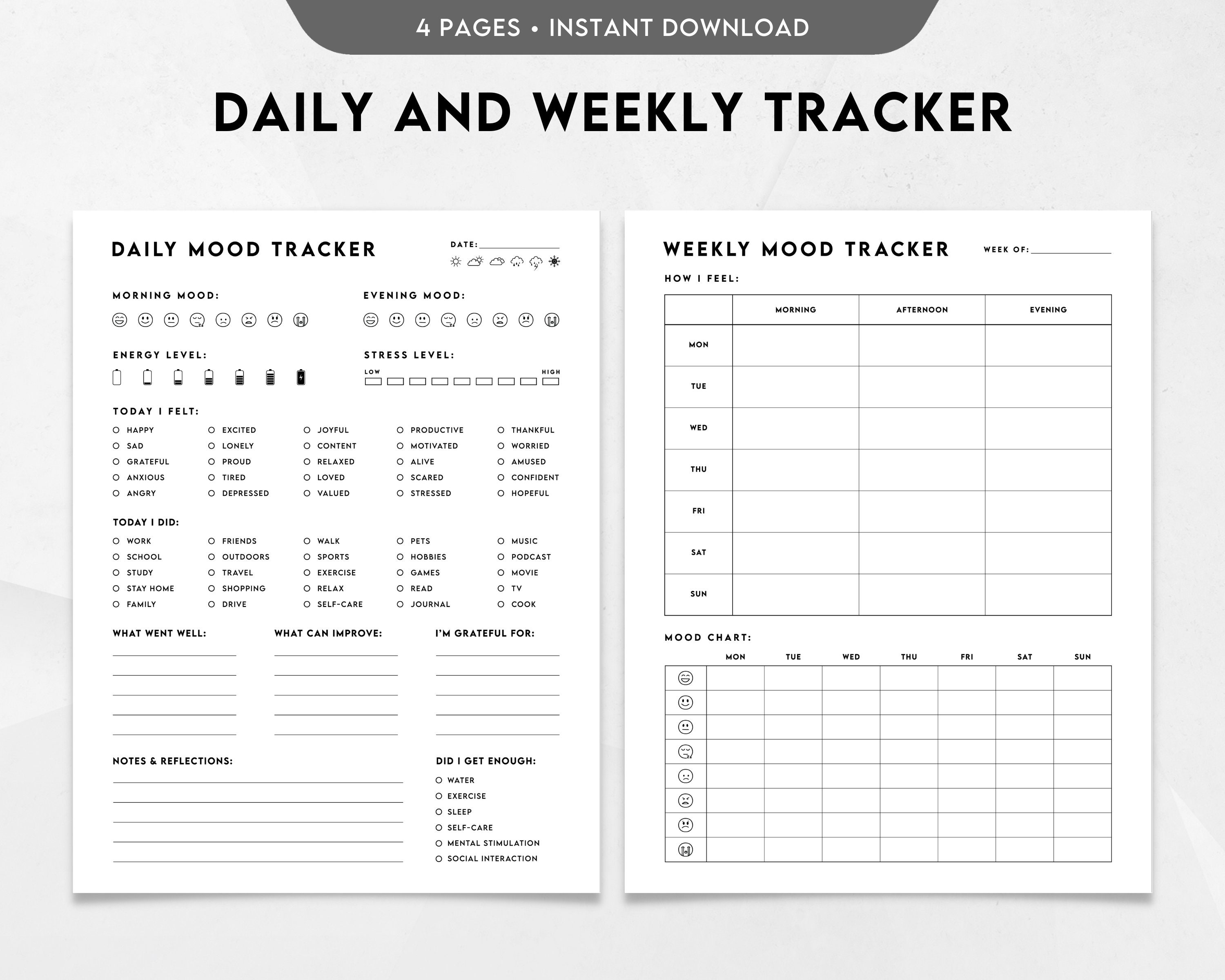 Mood Tracker Printable, Mood Planner, Circular Mood Chart, Mood Track ...