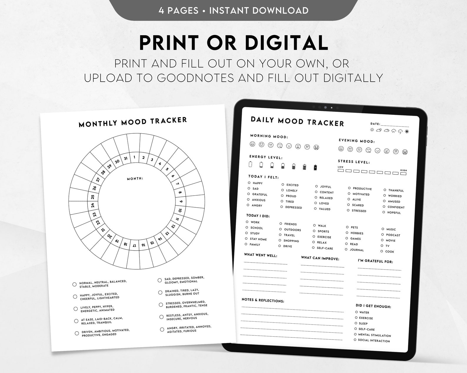 Mood Tracker Printable, Mood Planner, Circular Mood Chart, Mood Track ...
