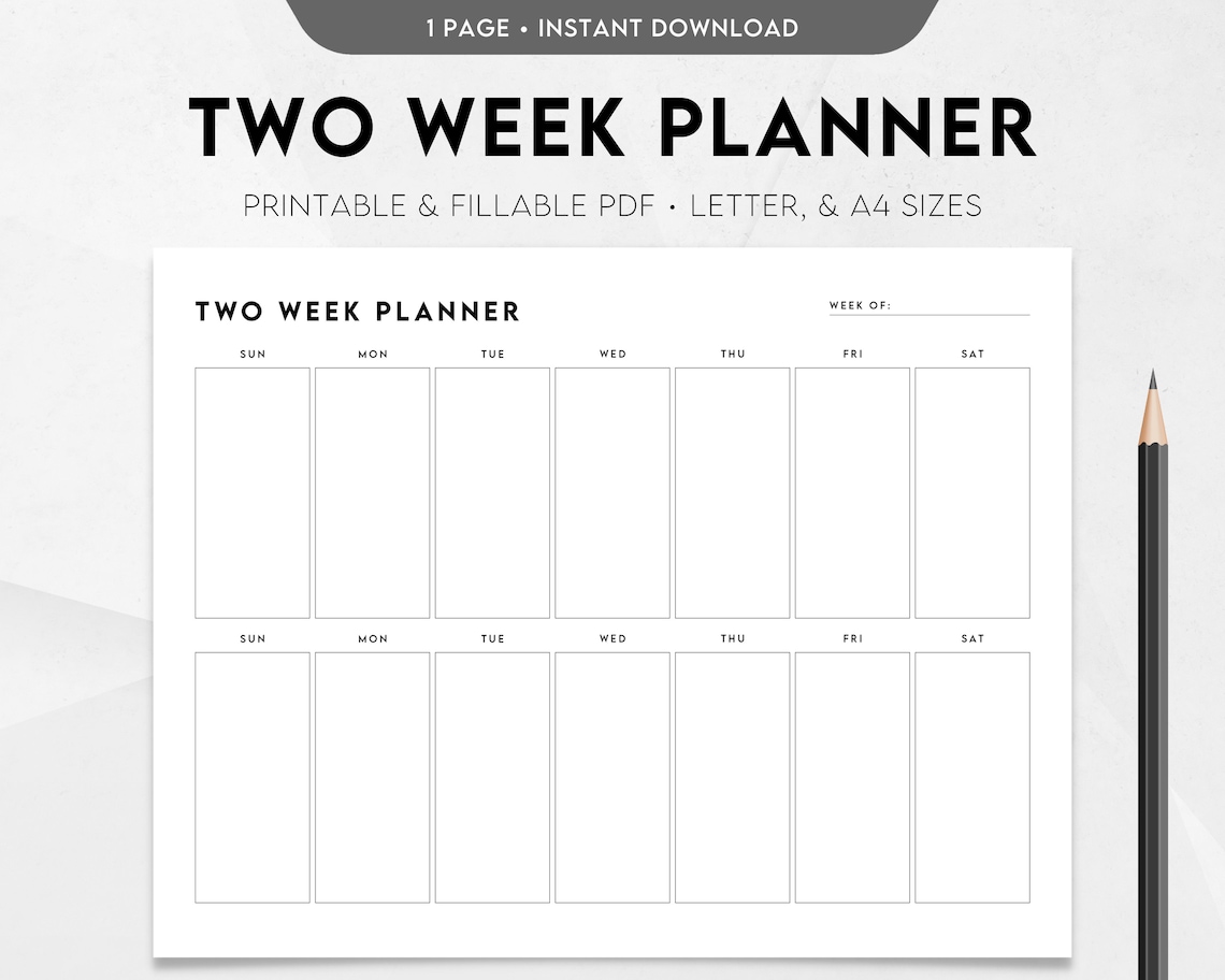 Two Week Planner Printable, Weekly Calendar, Weekly Schedule Template ...