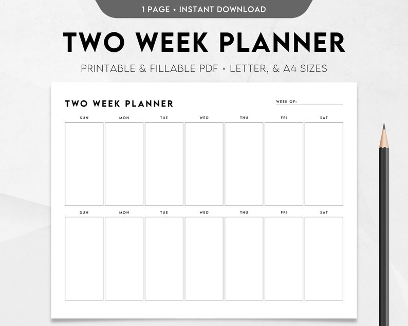 Two Week Planner Printable, Weekly Calendar, Weekly Schedule Template ...