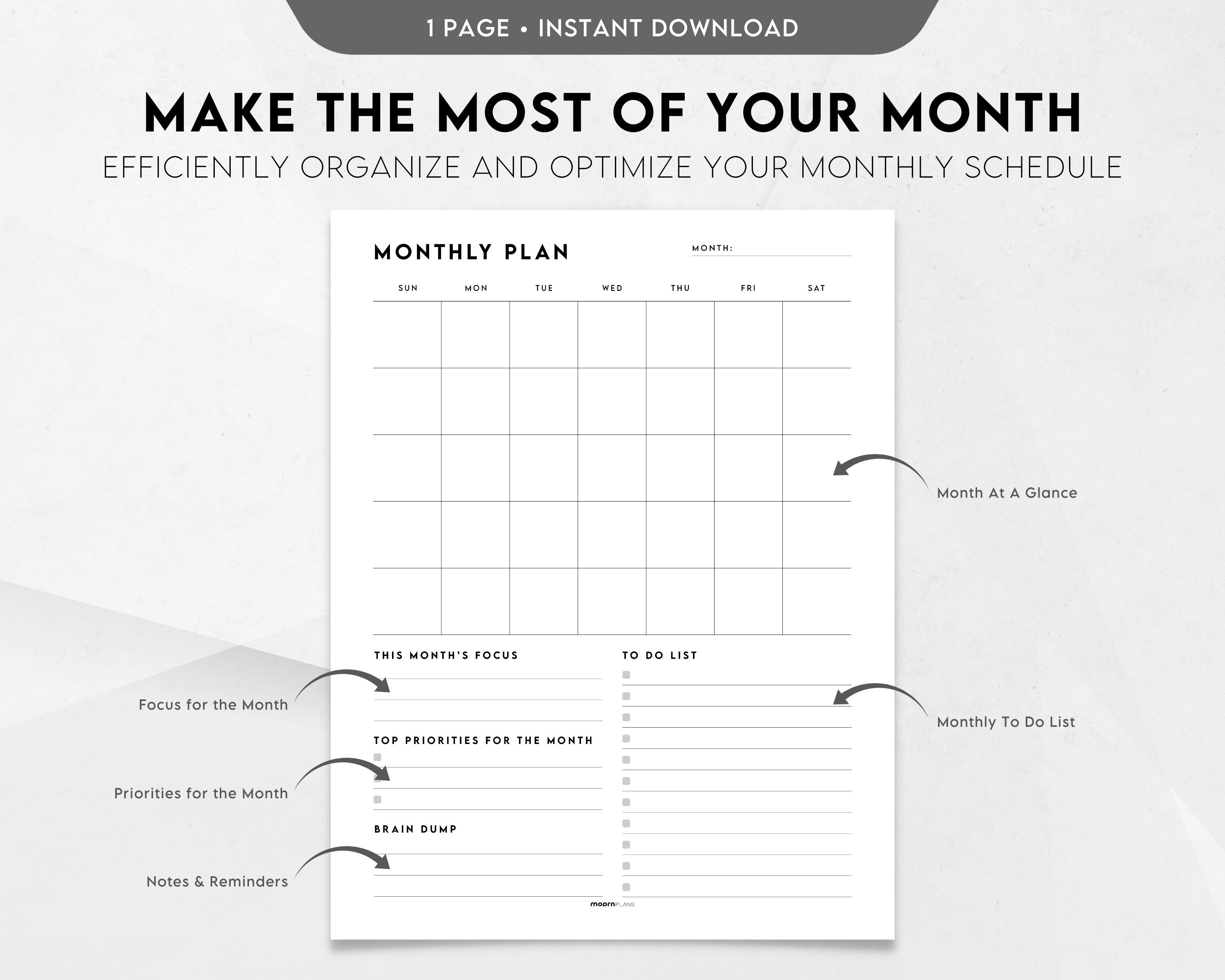 Monthly Planner Printable Template, Monthly Planner Template, Monthly ...