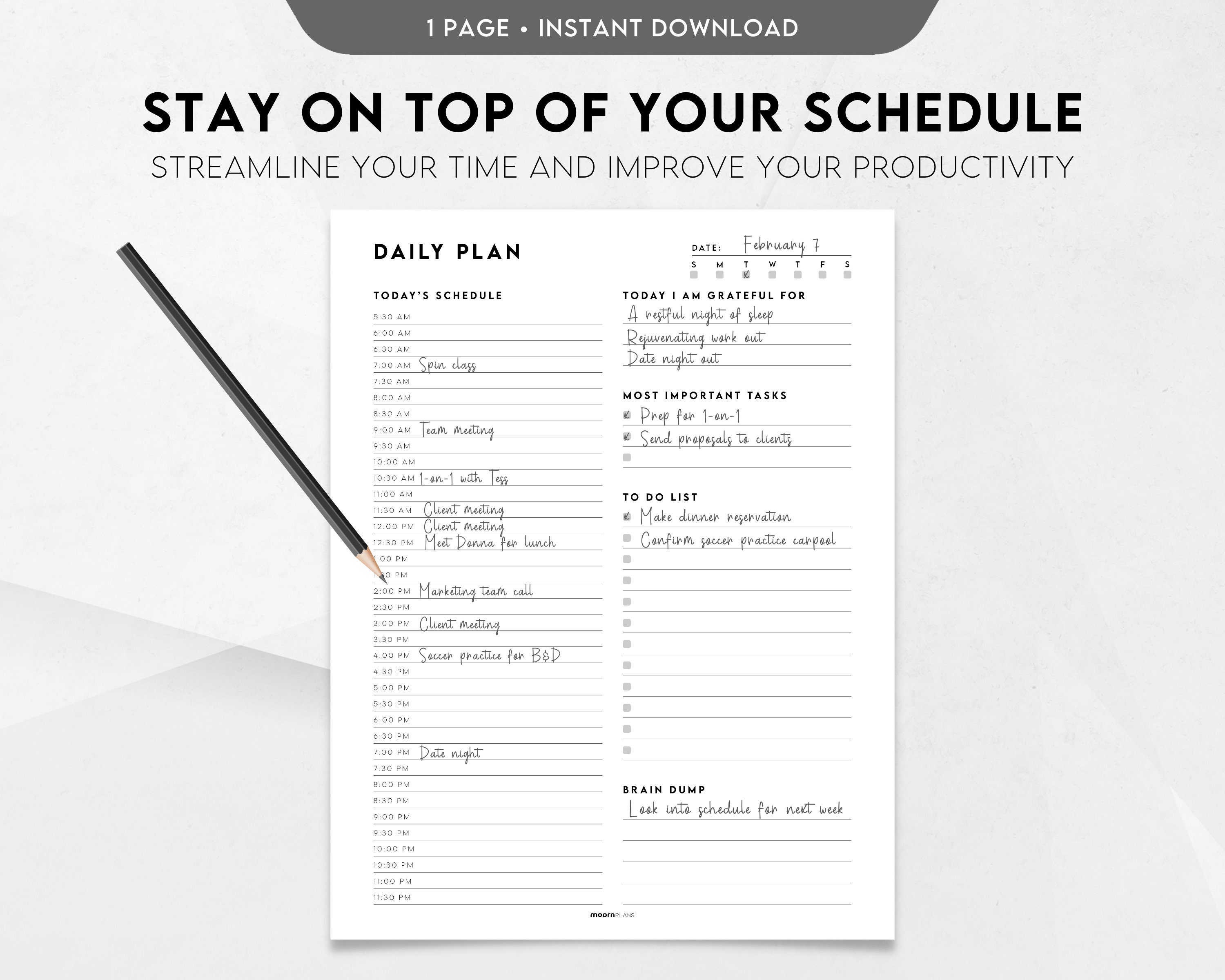 Hourly Daily Planner Printable Template, Daily Planner Template, Daily ...