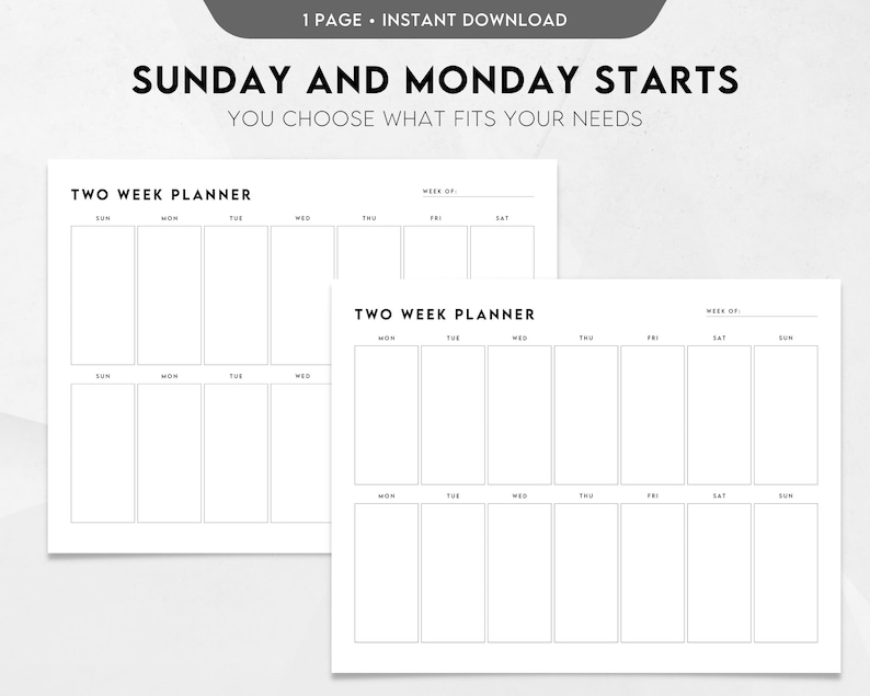 Two Week Planner Printable, Weekly Calendar, Weekly Schedule Template ...