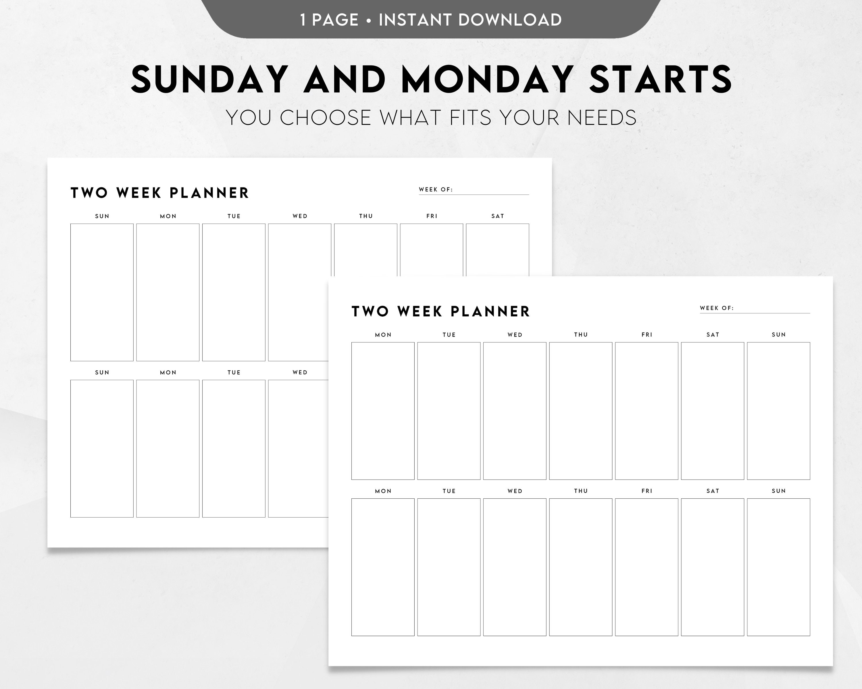 Two Week Planner Printable, Weekly Calendar, Weekly Schedule Template ...