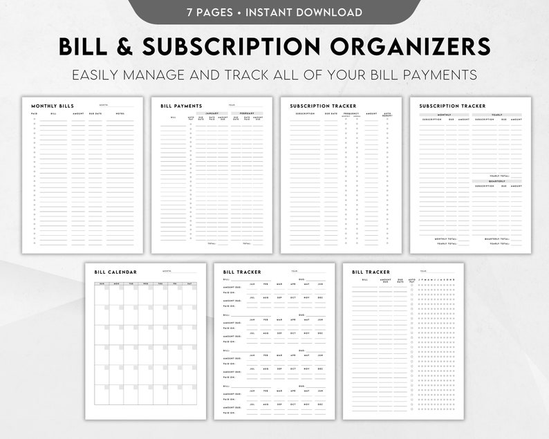Bill Tracker Bundle Editable, Bill Payment Tracker Printable ...