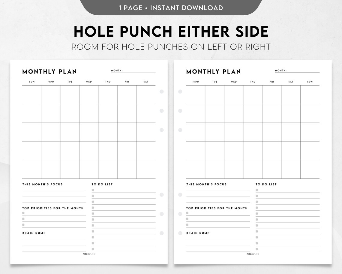 Monthly Planner Printable Template Monthly Planner Template Etsy