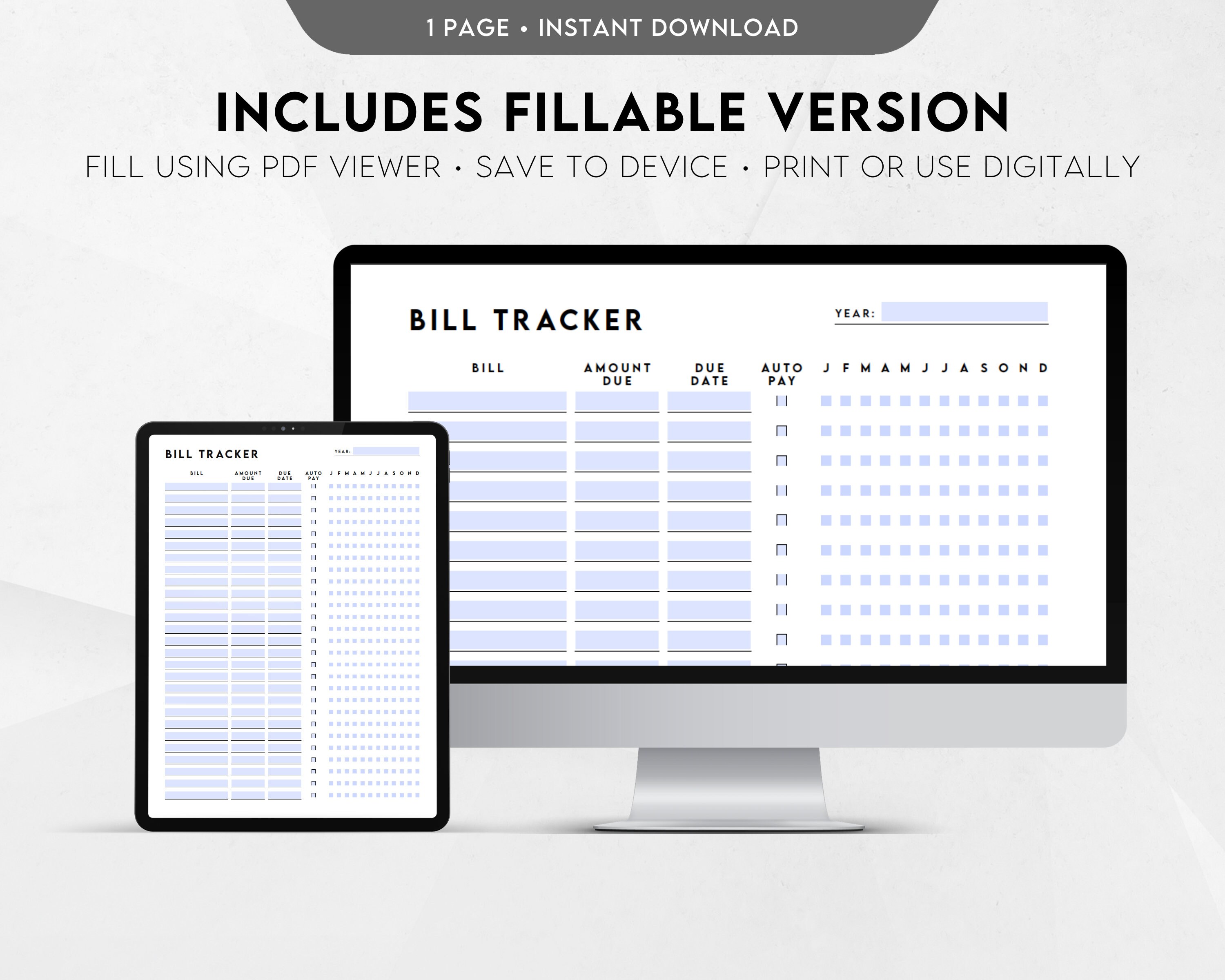 Editable Yearly Bill Tracker, Yearly Bill Log, Bill Planner, Bill ...