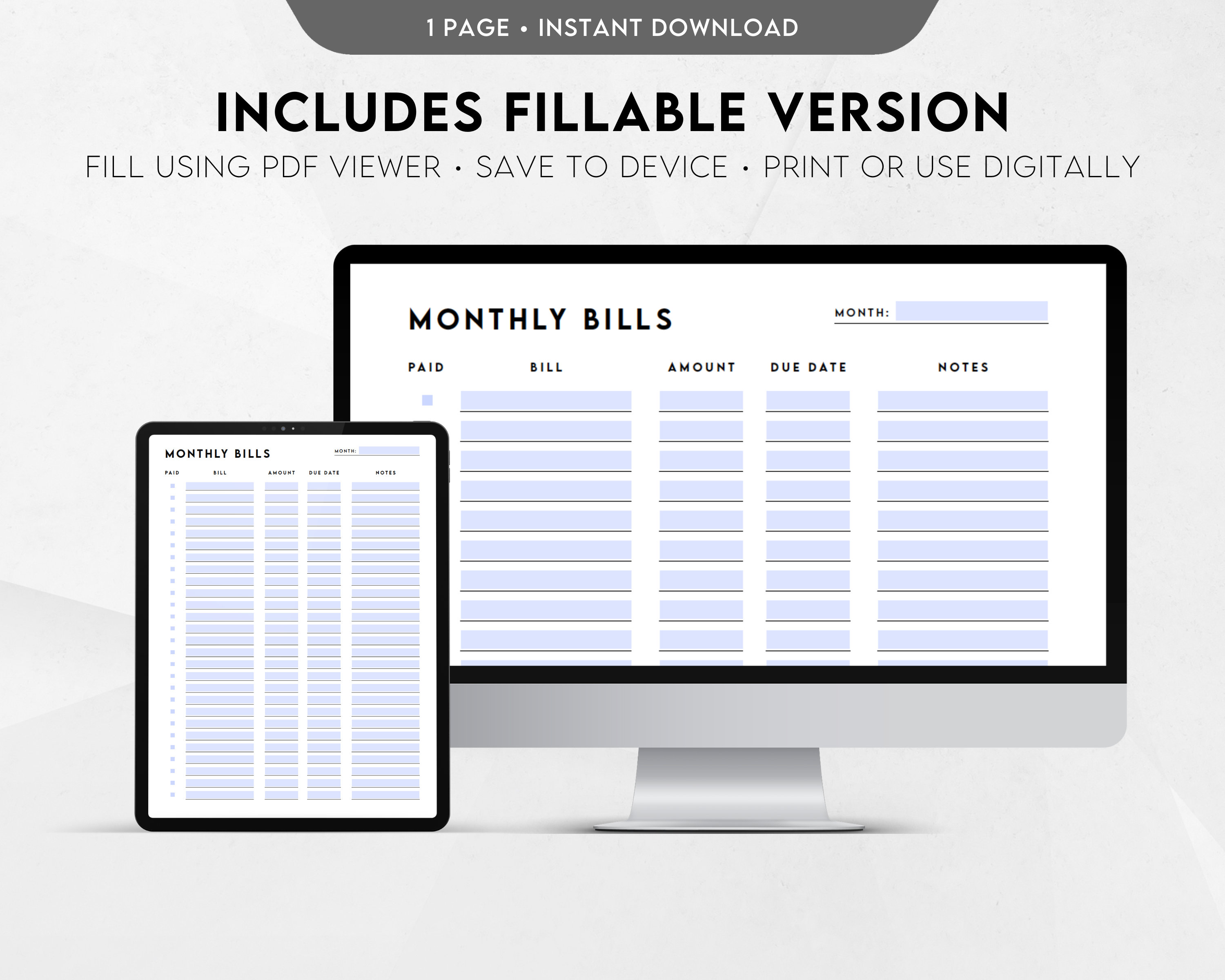 Editable Monthly Bill Tracker, Monthly Bill Log, Bill Planner, Bill ...