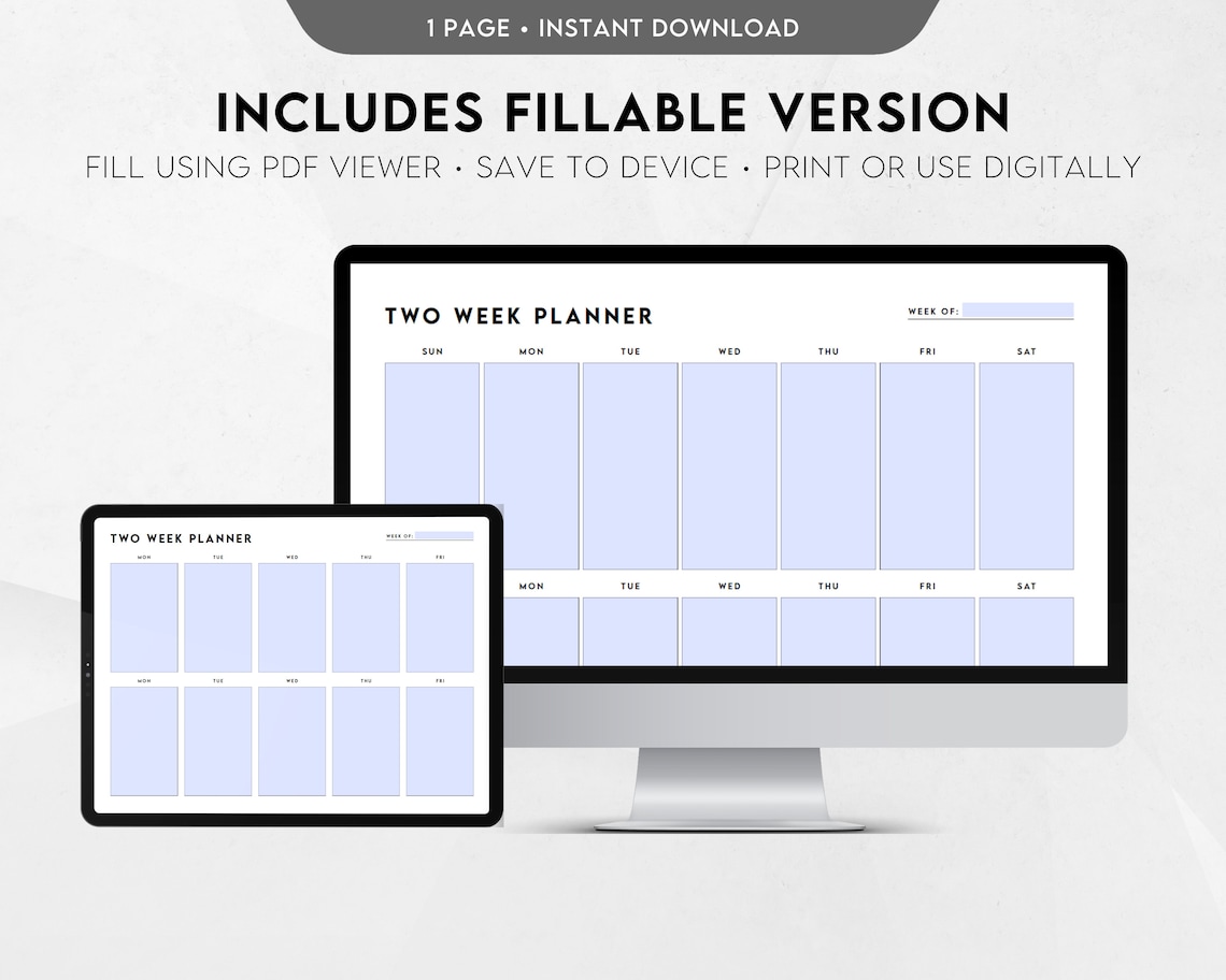 Two Week Planner Printable, Weekly Calendar, Weekly Schedule Template, Weekly to Do List, Weekly ...