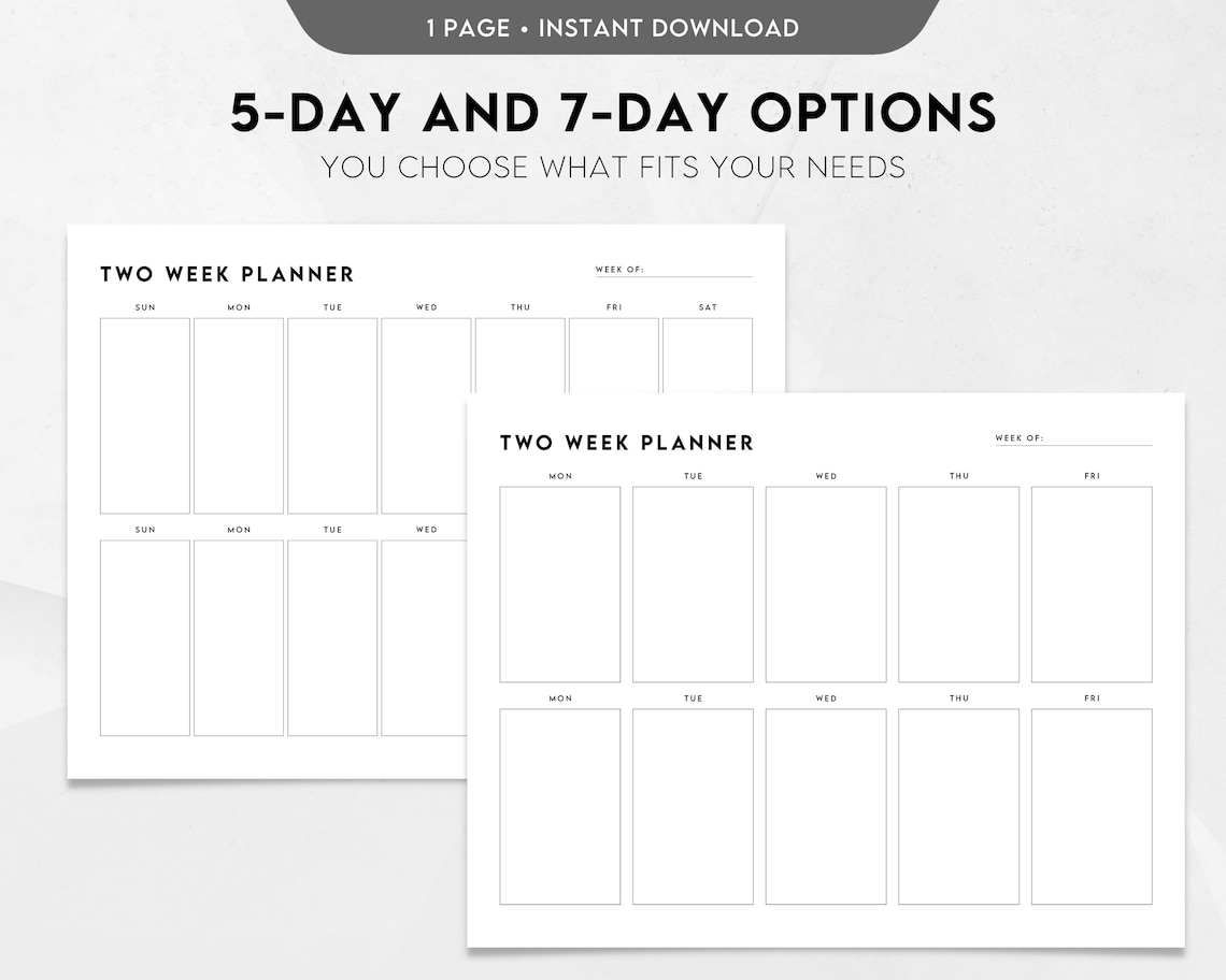 Two Week Planner Printable, Weekly Calendar, Weekly Schedule Template ...