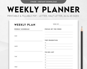 Two Week Planner Printable, Weekly Calendar, Weekly Schedule Template ...