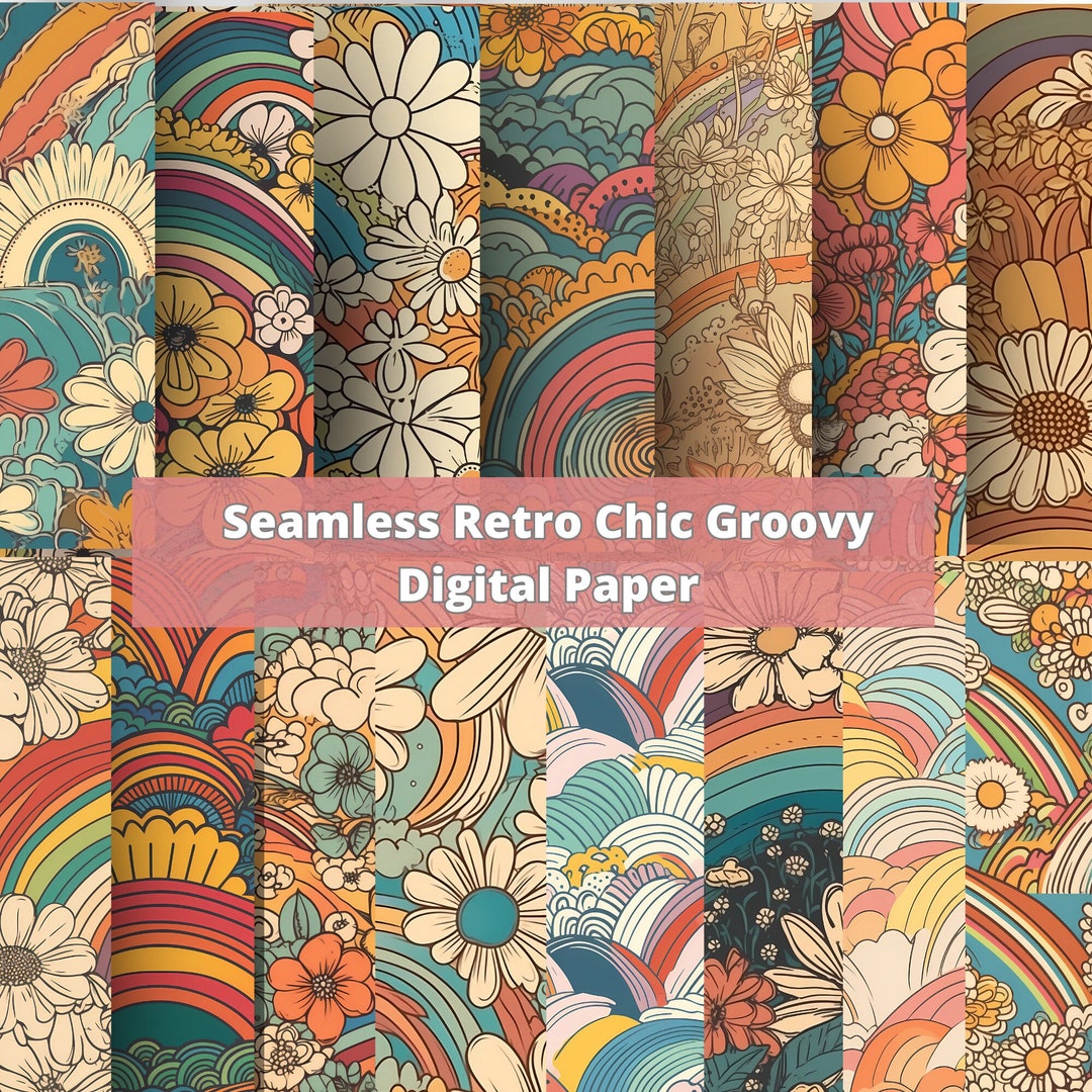 14 Vintage 70s-inspired Retro Groovy Digital Papers, Hippie Chic ...