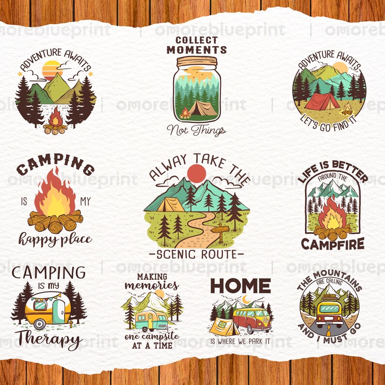 Adventure Awaits Camping Sublimation PNG Bundle, Retro Campfire Clipart ...