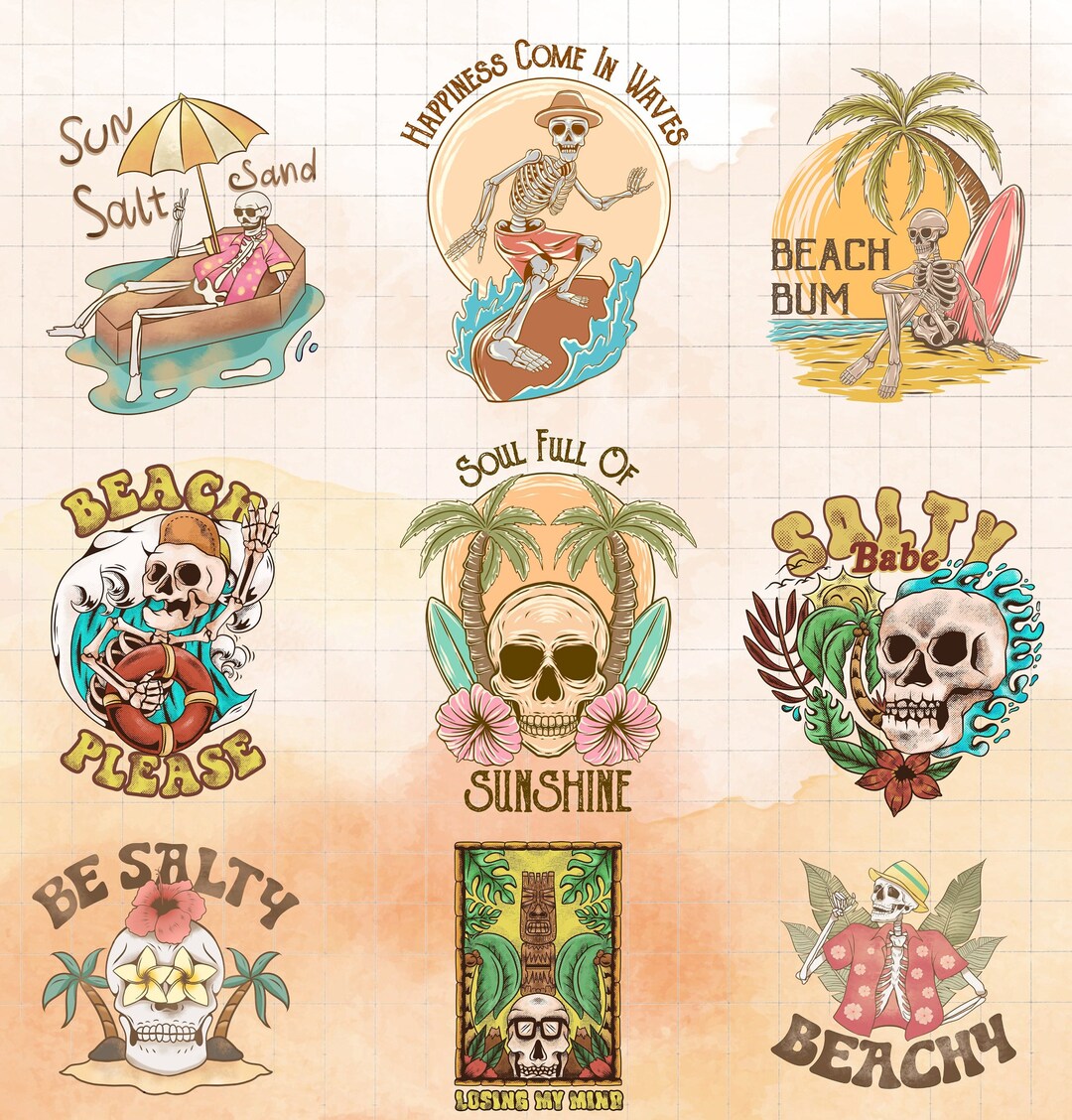 Sun, Sand & Skeletons: Vintage Beach PNG Bundle for Summer Fun ...