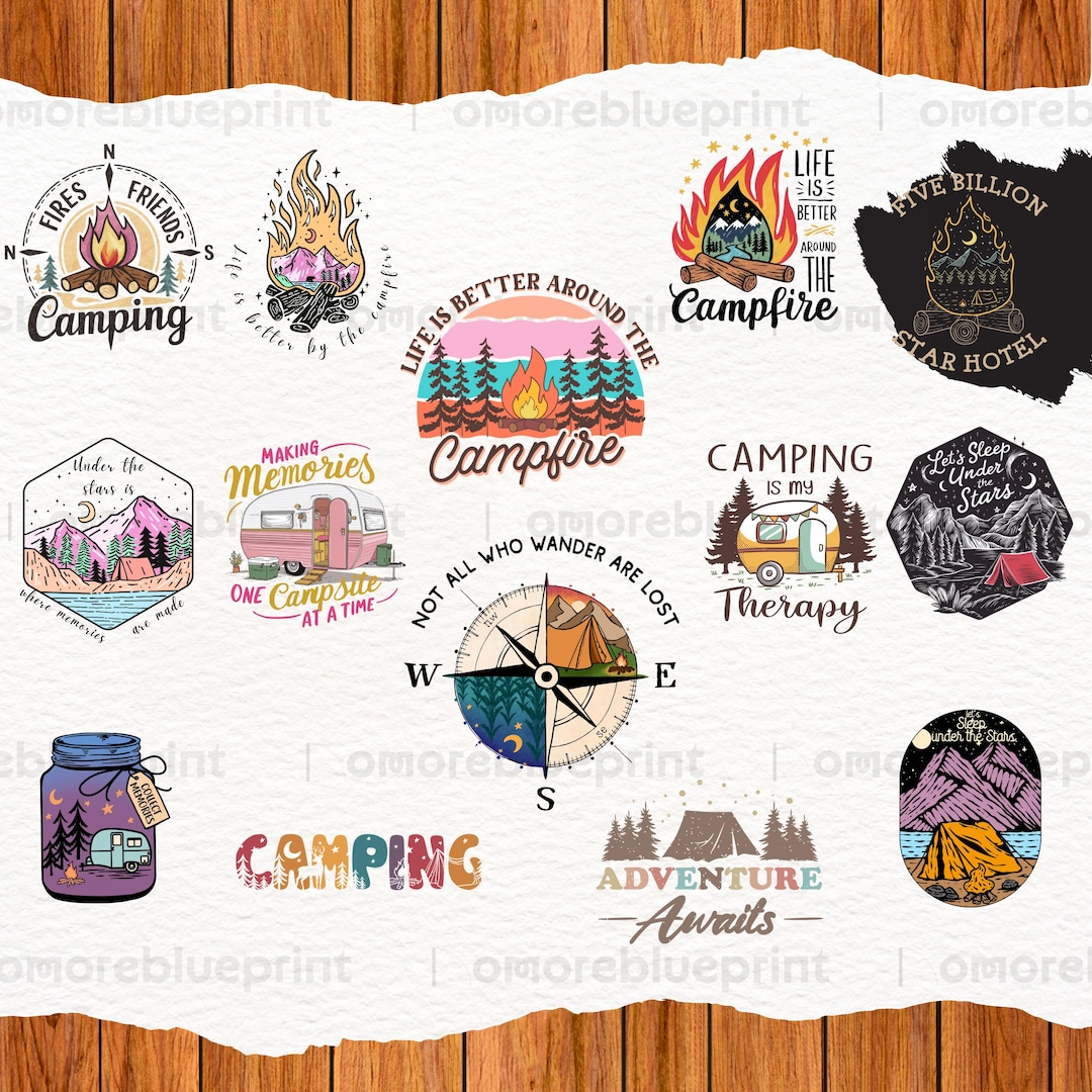 Boho Camping PNG Clipart Bundle: Retro Camper & Nature Designs (digital ...