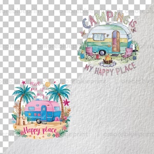 Camping Quotes PNG Bundle, Watercolor Retro Camper & Campfire Graphics ...