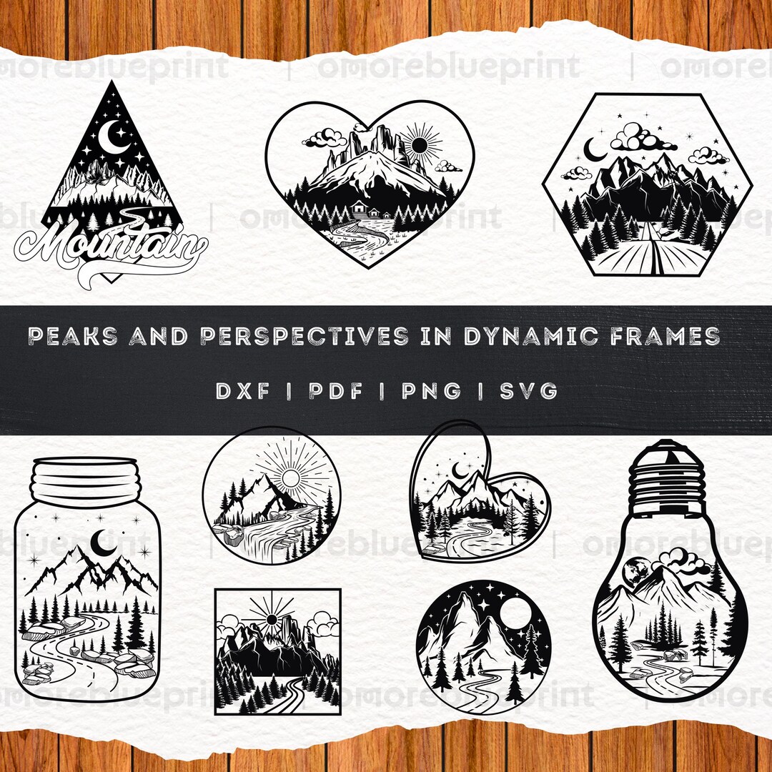 Peaks and Perspectives: Mountain Peaks in Dynamic Frames, Outdoor SVG, Camping Adventure SVG ...