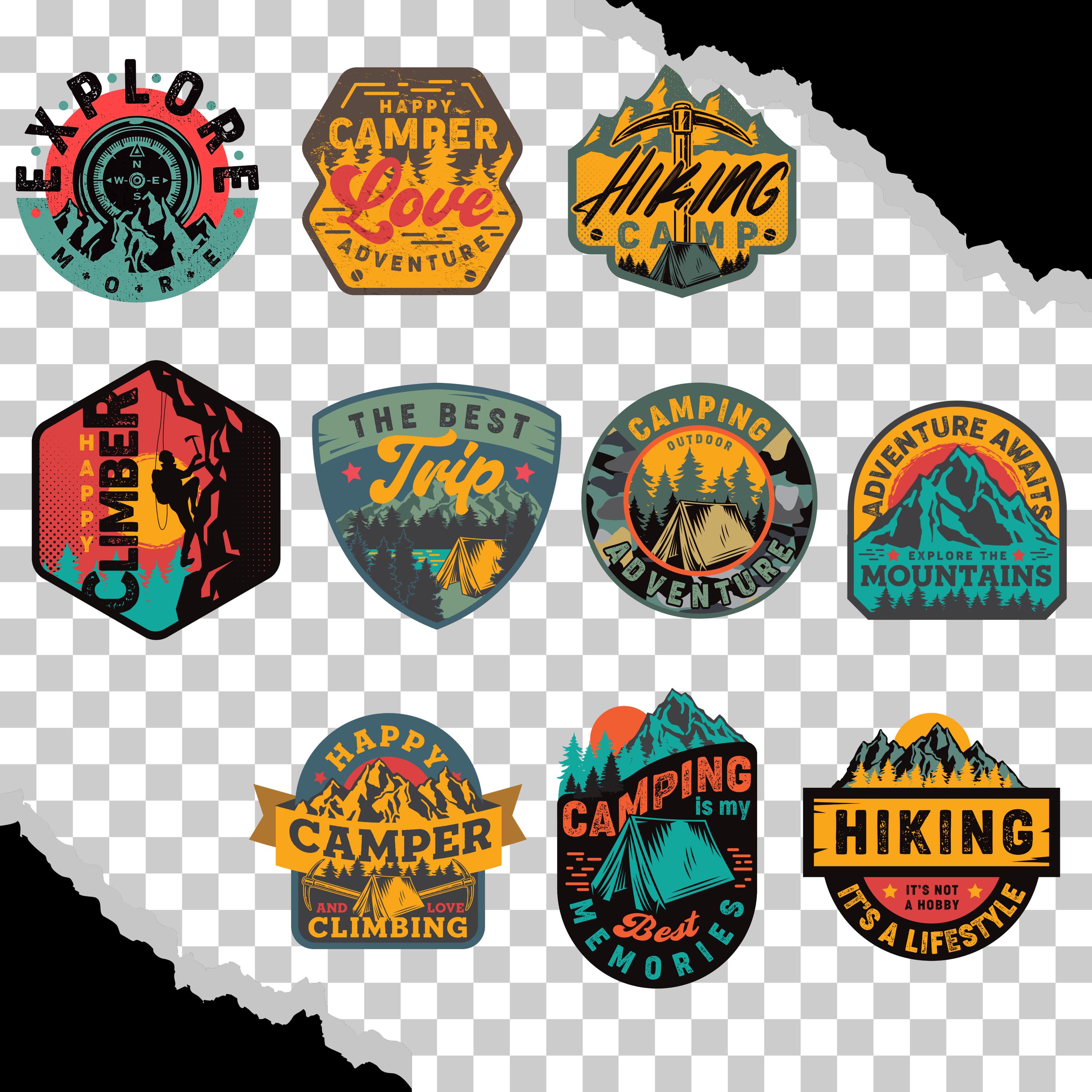 10 Seamless Camping Adventure Stickers Printable Stickers Digital ...