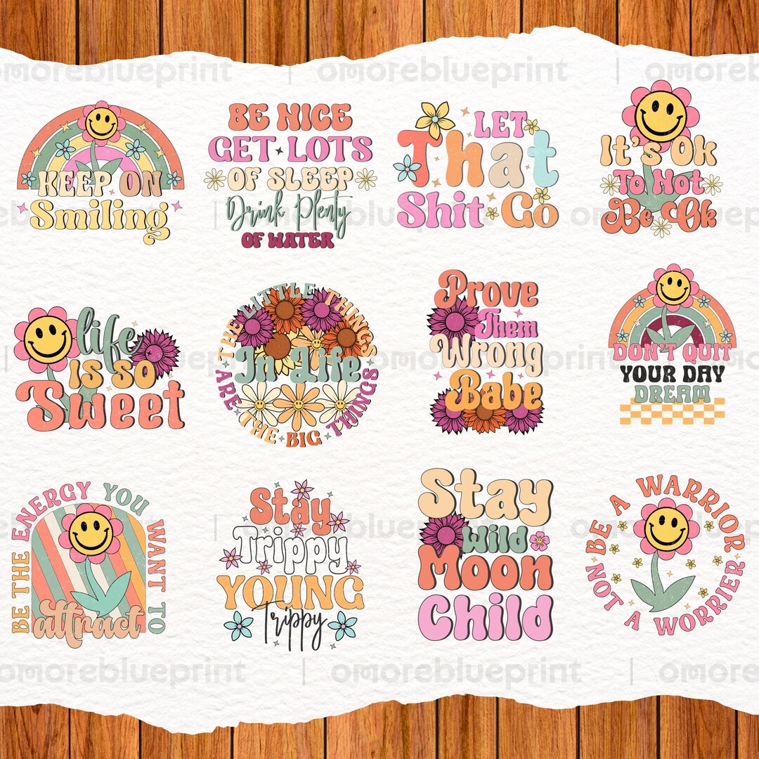 Groovy Wisdom: Retro-inspired Motivational Quotes SVG & PNG Bundle ...