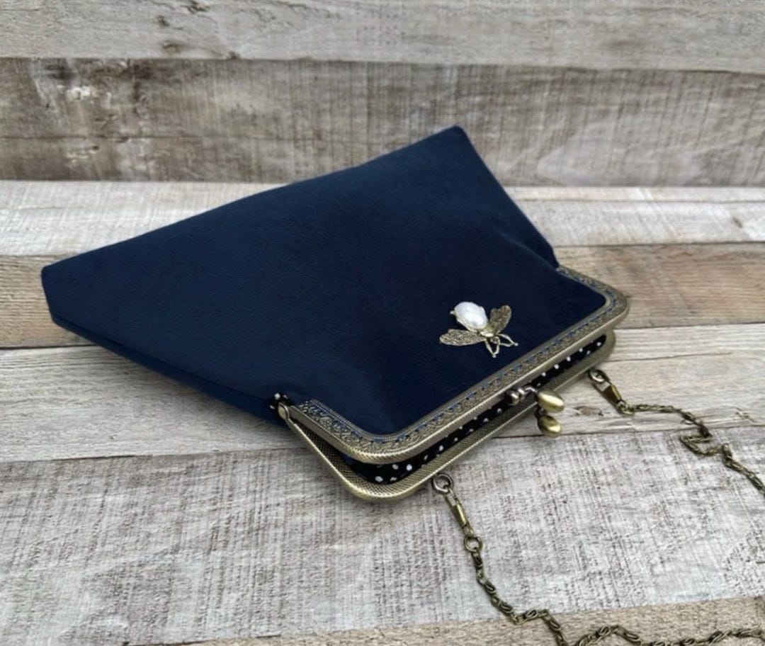 Navy Clutch Bag. Navy Evening Bag. Gothic Clutch. Velvet Purse. Vintage ...