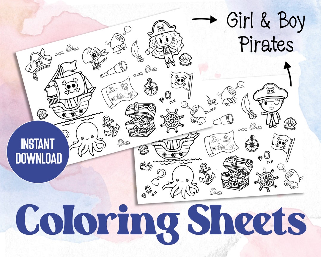 Instant Download - Pirate Theme Coloring Sheet for Kids, Placemat ...
