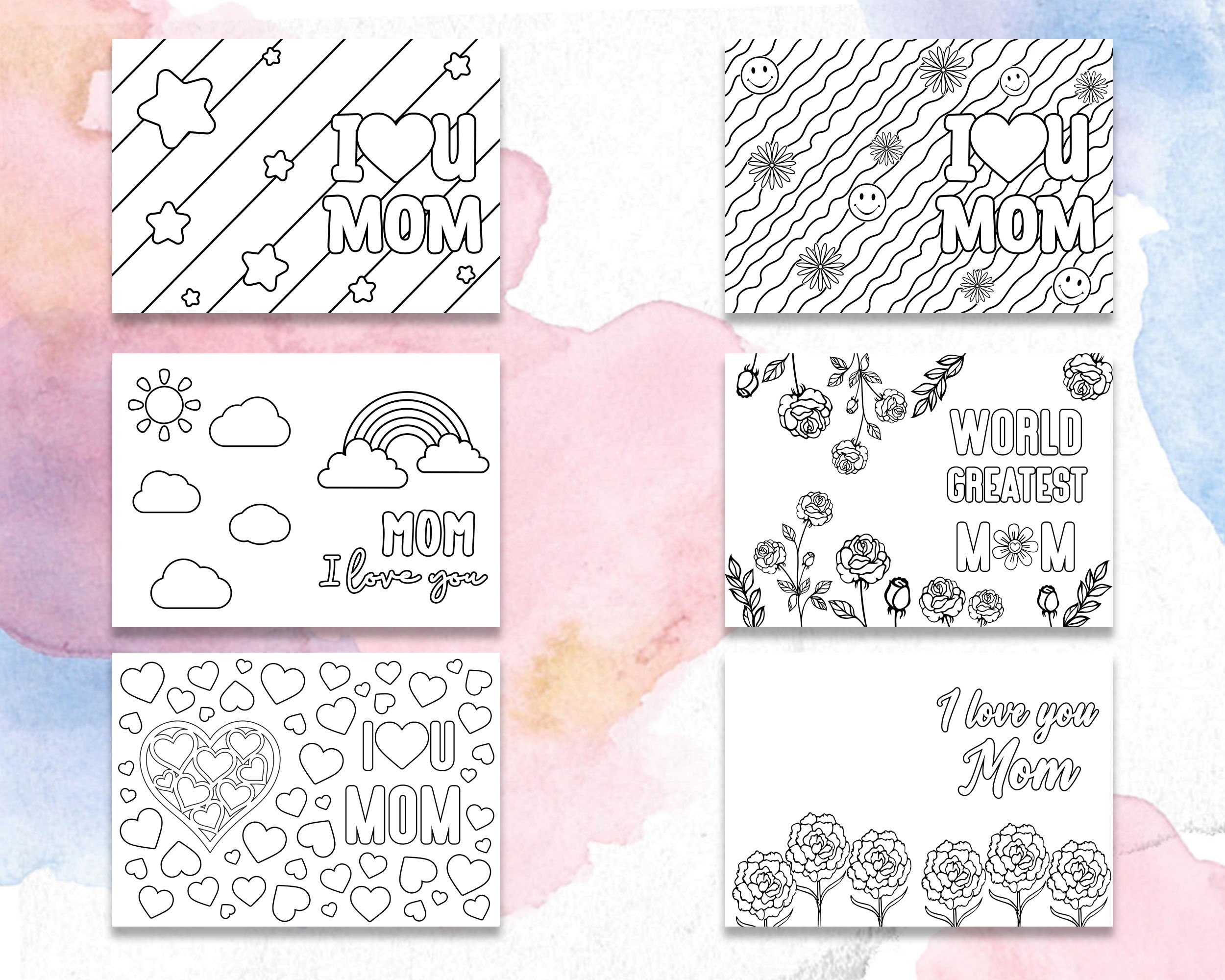 Instant Download - DIY I Love Mom Coloring Cards, Mother's Day Cards ...