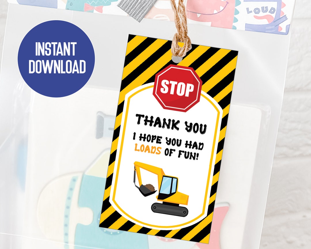 Instant Download - Construction Excavator Gift Tag, Birthday Gift Tag ...