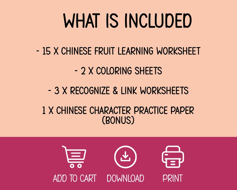 Learn Chinese Hanzi Fruits Worksheet for Kids With Pinyin, Beginner ...