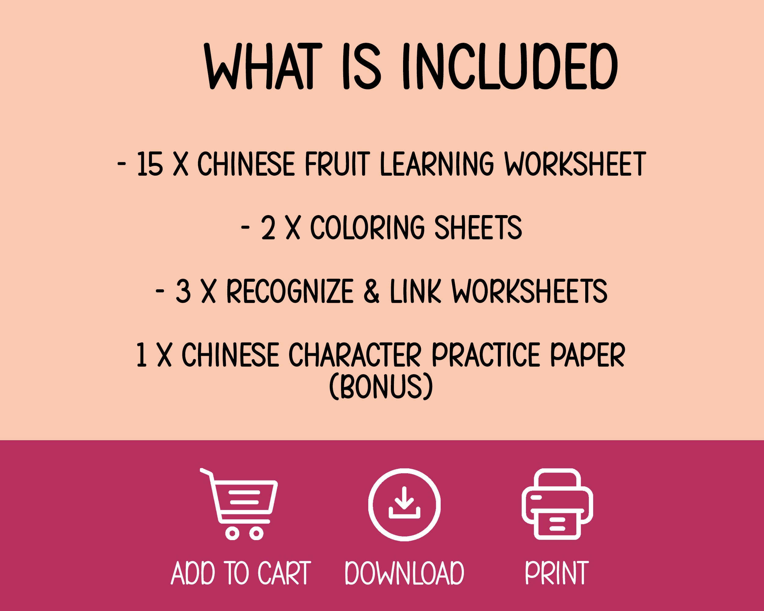 Learn Chinese Hanzi Fruits Worksheet for Kids With Pinyin, Beginner ...