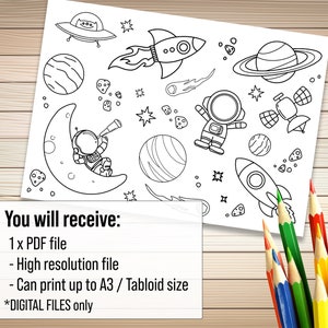Instant Download - Space Rockets Coloring Sheet for Kids, Placemat ...