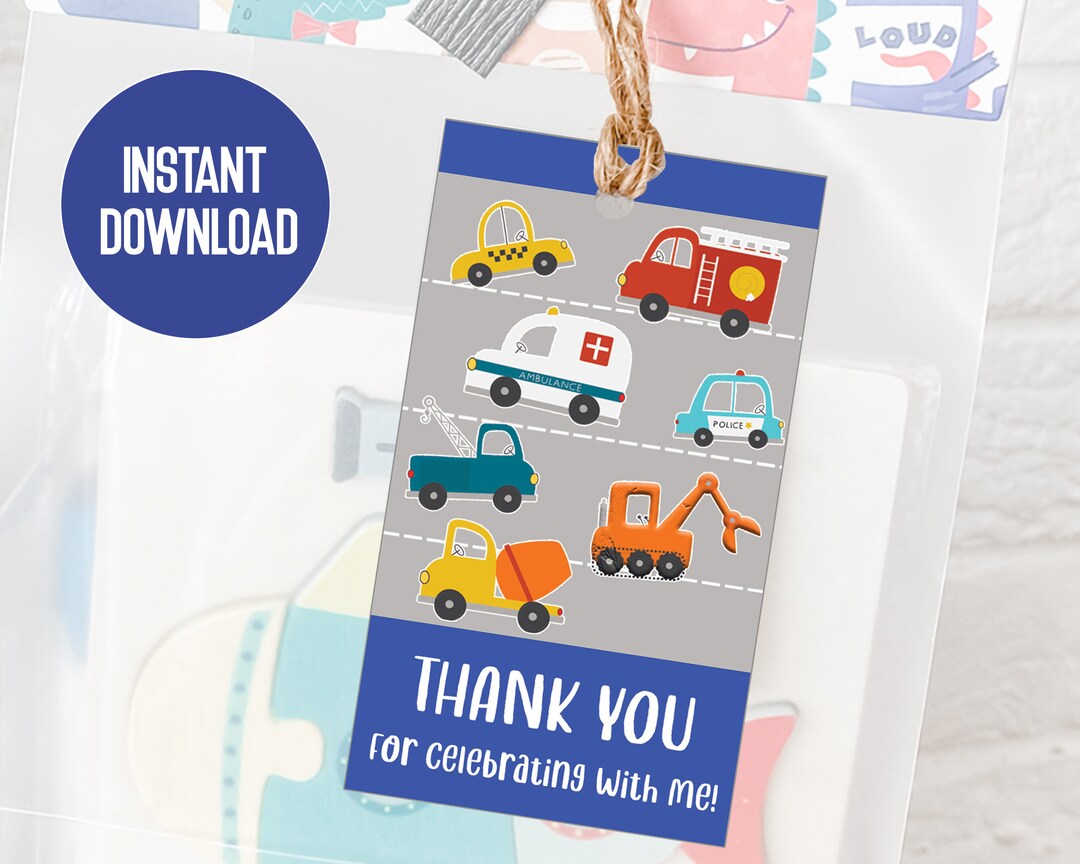 Instant Download - Vehicles Gift Tag, Birthday Gift Tag, Thank You Tags ...