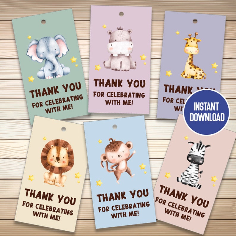Instant Download - 6 Designs - Safari Animal Birthday Gift Tag, Lion ...