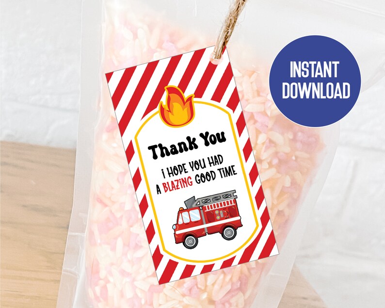 Instant Download - Fire Truck Gift Tag, Birthday Gift Tag, Thank You ...