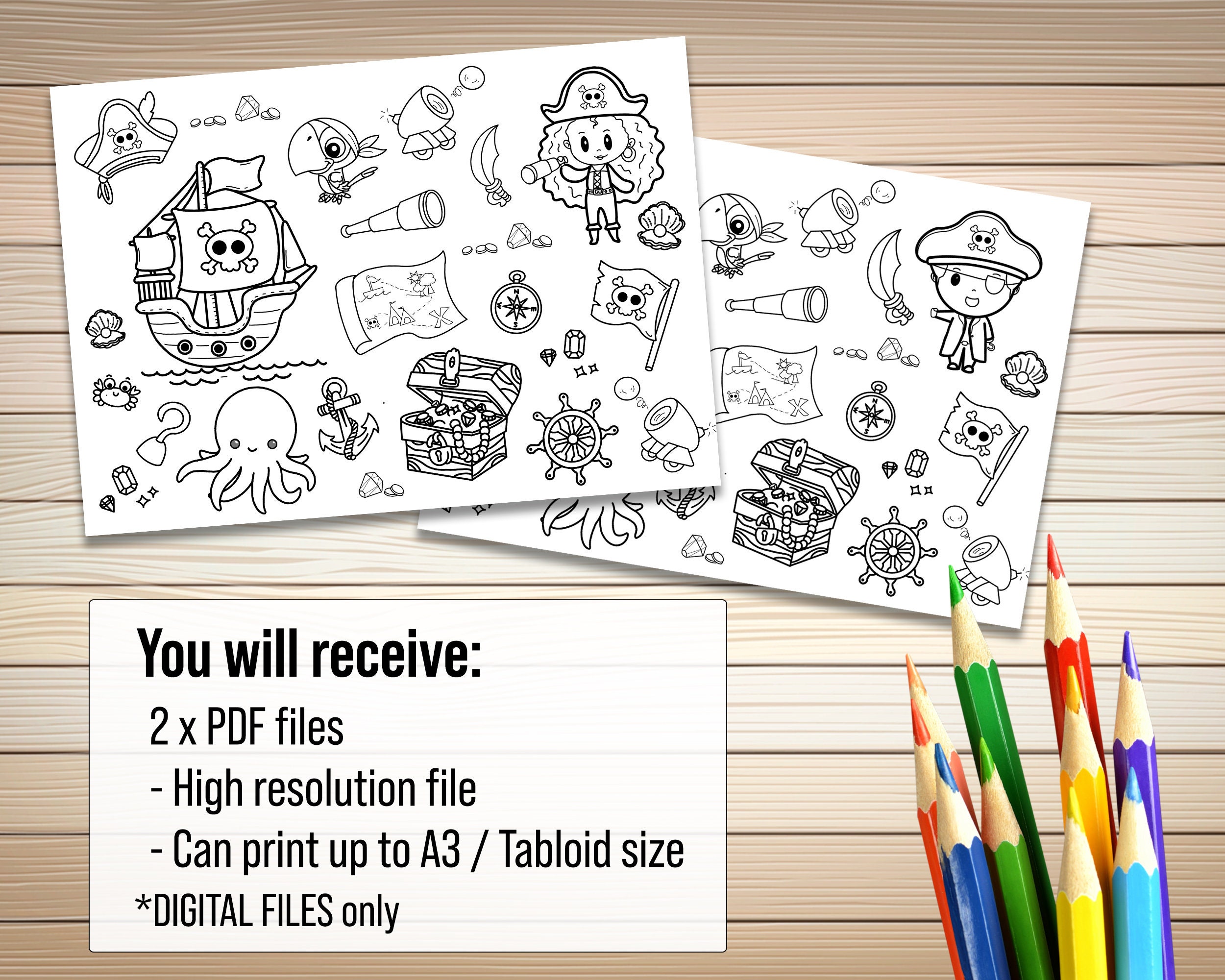 Instant Download - Pirate Theme Coloring Sheet for Kids, Placemat ...