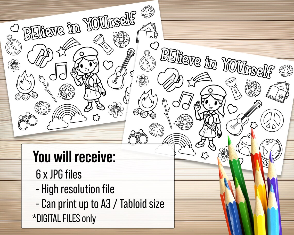 Instant Download - Girls Scout Coloring Sheet, Placemat, Printable Page ...