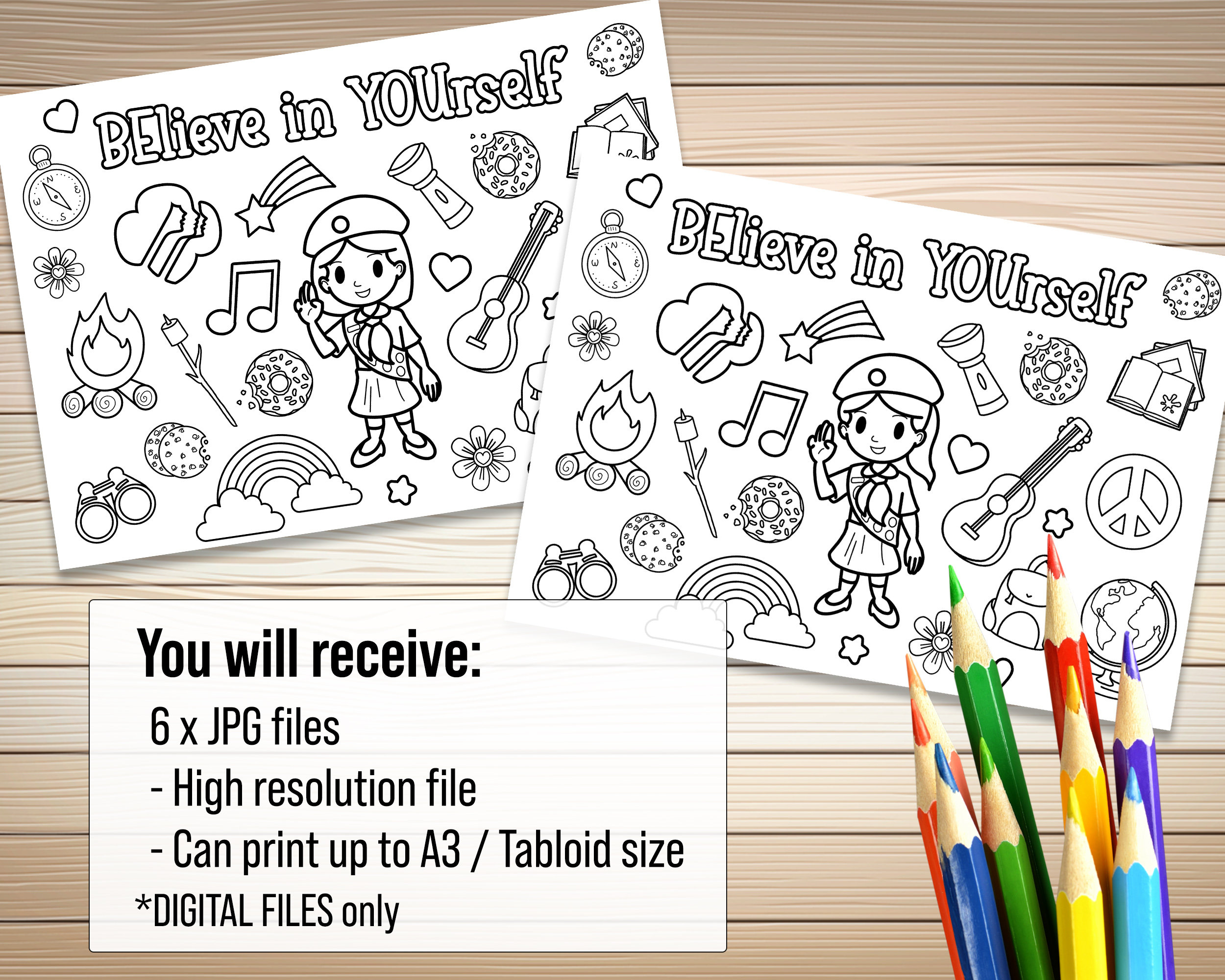 Instant Download - Girls Scout Coloring Sheet, Placemat, Printable Page ...