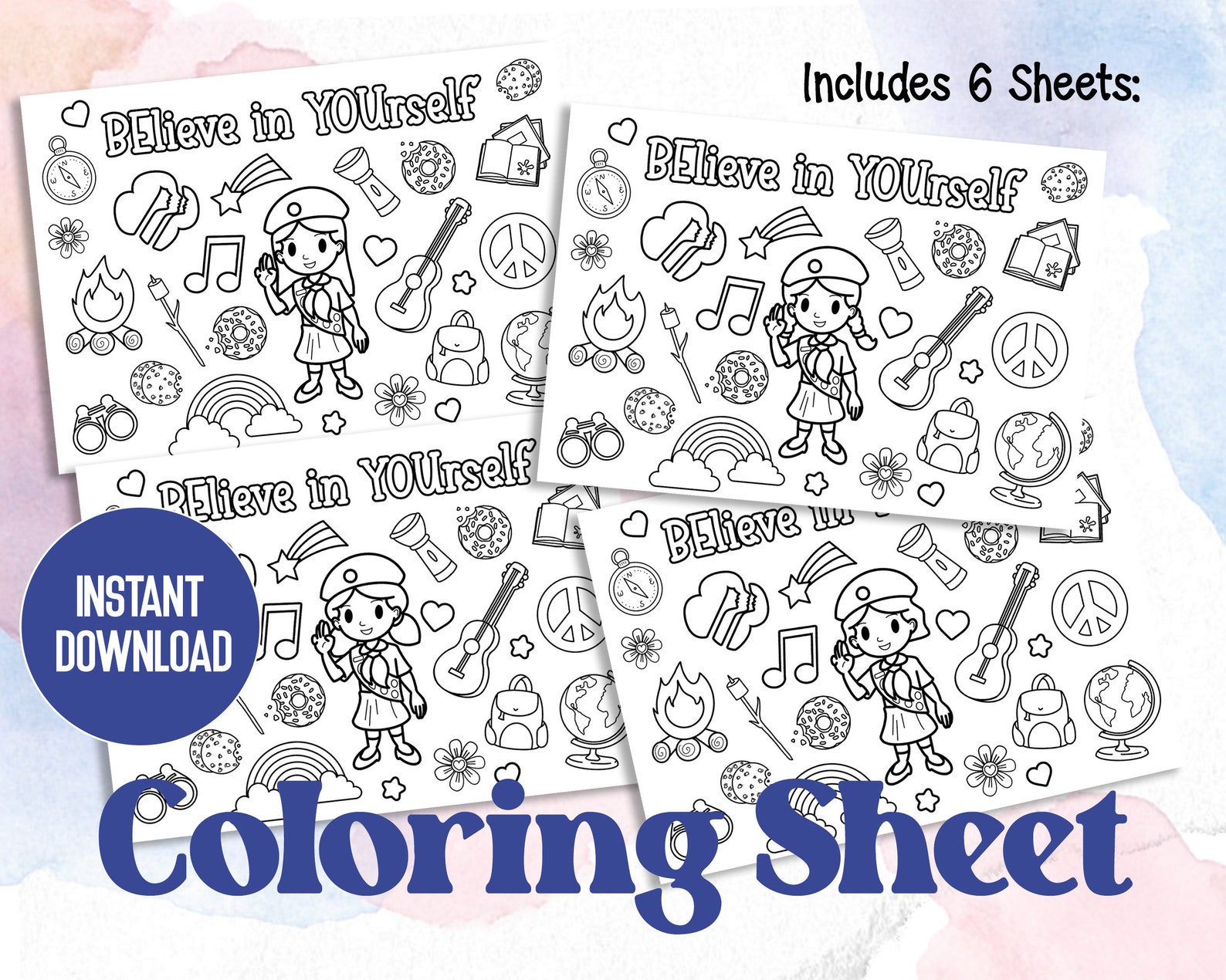 Instant Download - Girls Scout Coloring Sheet, Placemat, Printable Page ...