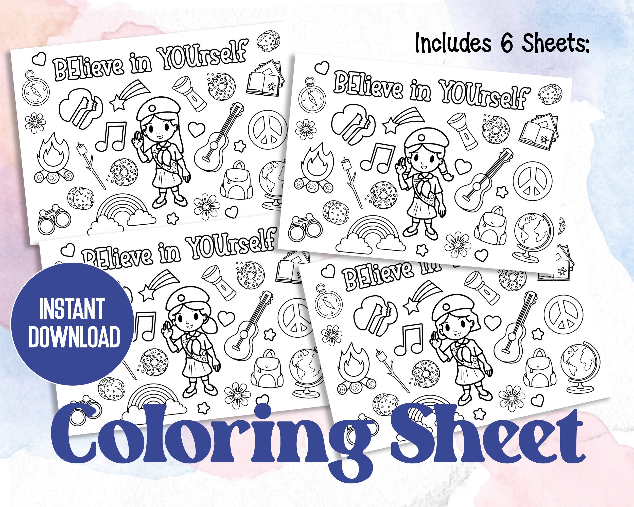 Instant Download - Girls Scout Coloring Sheet, Placemat, Printable Page ...