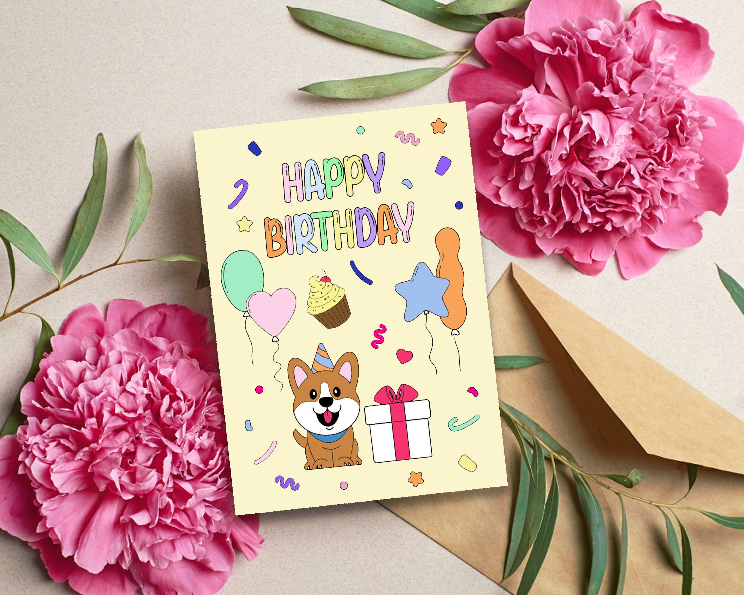 Instant Download - DIY Dog Happy Birthday Coloring Cards, Puppies ...