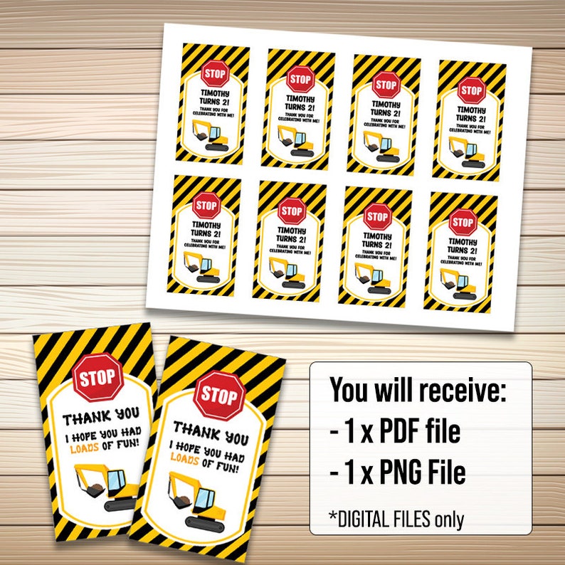 Instant Download Construction Excavator Gift Tag Birthday - Etsy