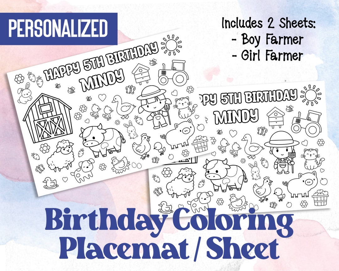 Personalized Farm Animals Birthday Coloring Sheet Bundle for Kids Party ...