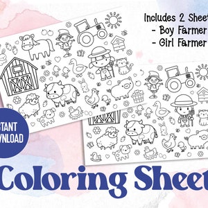 Instant Download - Farm Animals Coloring Sheet for Kids, Placemat ...