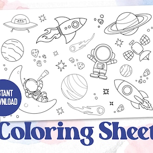 Instant Download - Space Rockets Coloring Sheet for Kids, Placemat ...