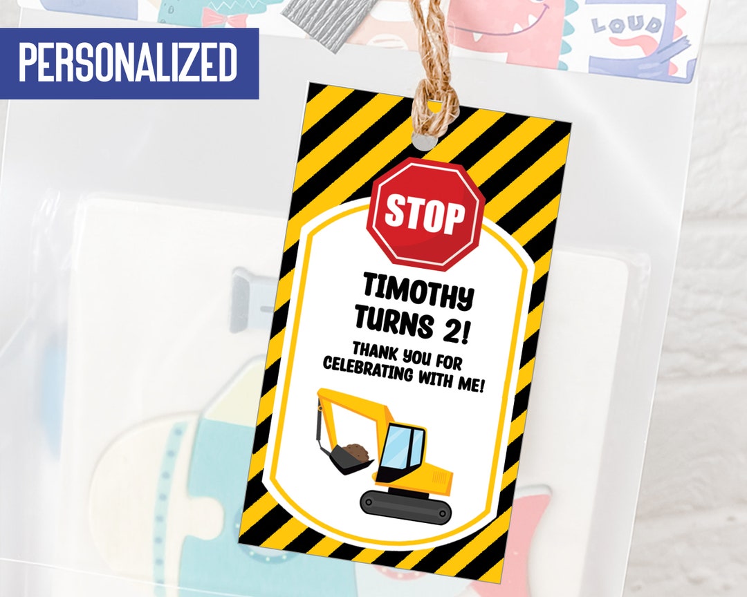 Personalized Construction Excavator Gift Tag, Birthday Gift Tag, Thank ...
