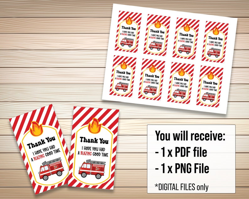 Instant Download - Fire Truck Gift Tag, Birthday Gift Tag, Thank You ...