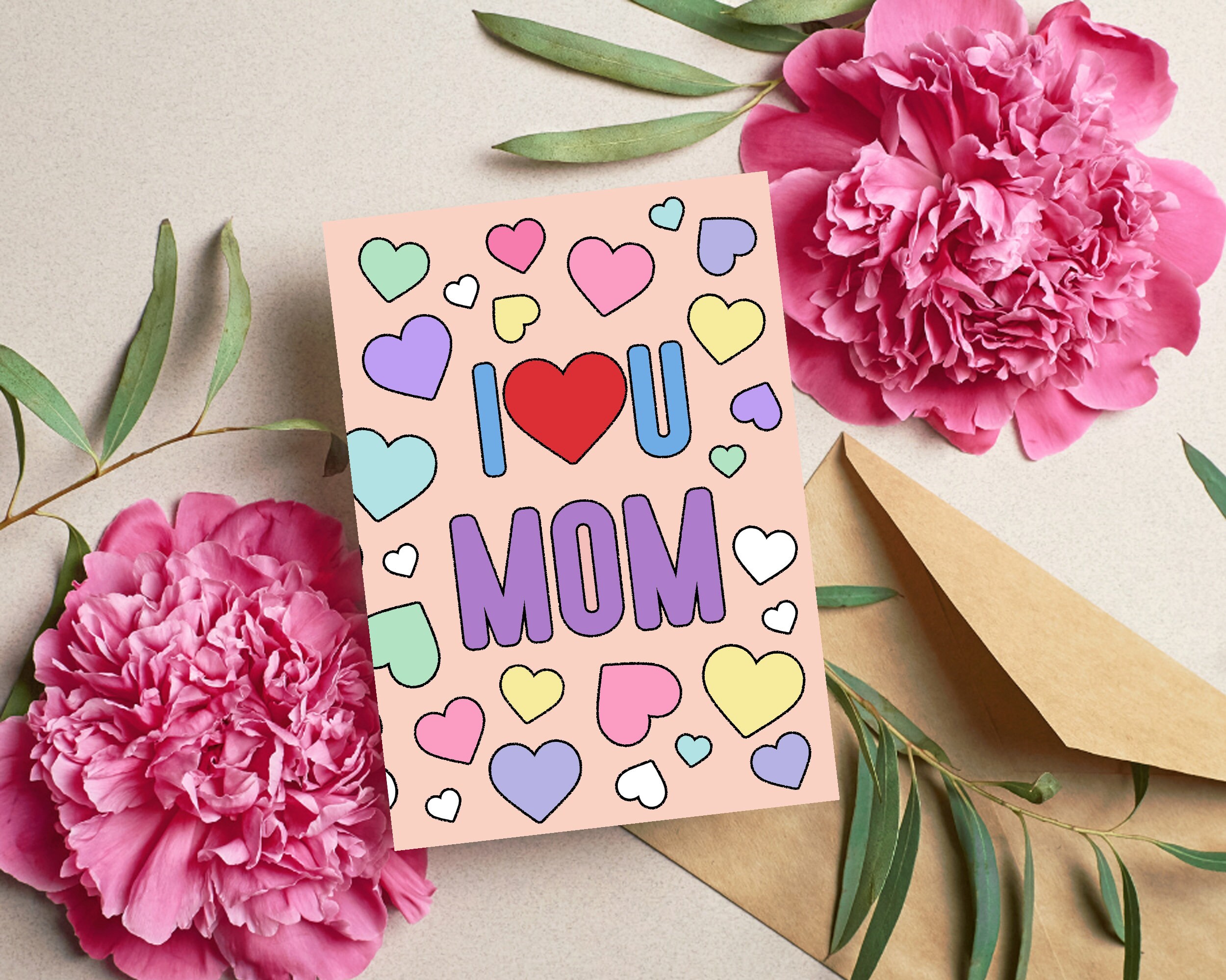Instant Download - DIY I Love Mom Coloring Cards, Mother's Day Cards ...