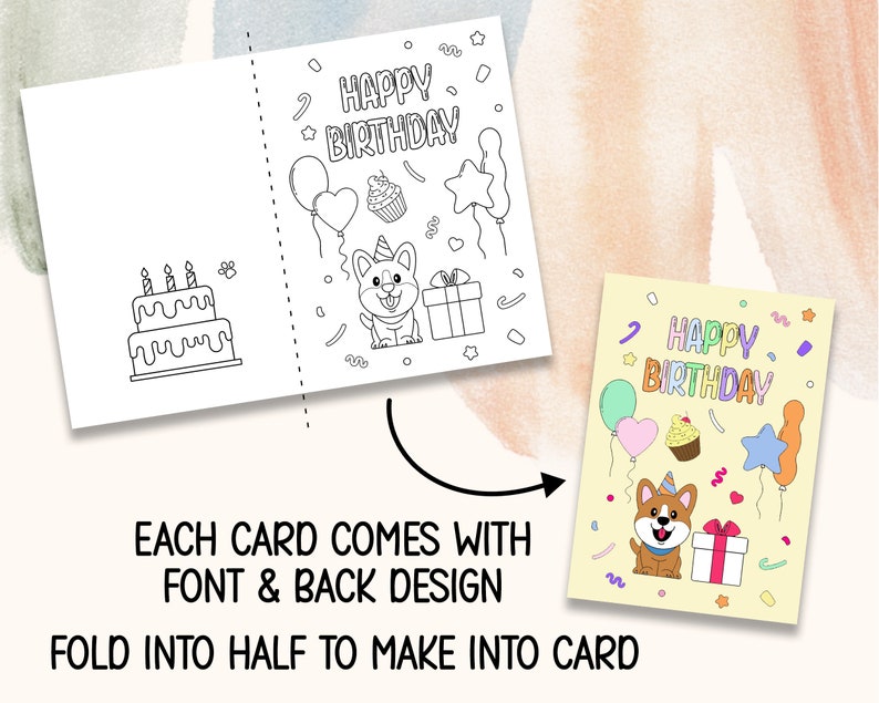 Instant Download - DIY Dog Happy Birthday Coloring Cards, Puppies ...