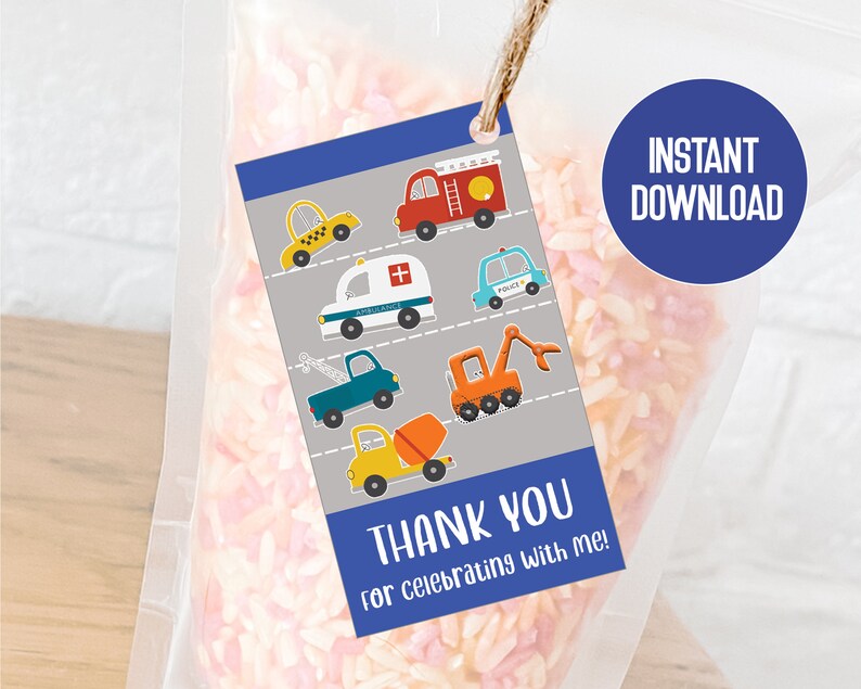 Instant Download - Vehicles Gift Tag, Birthday Gift Tag, Thank You Tags ...