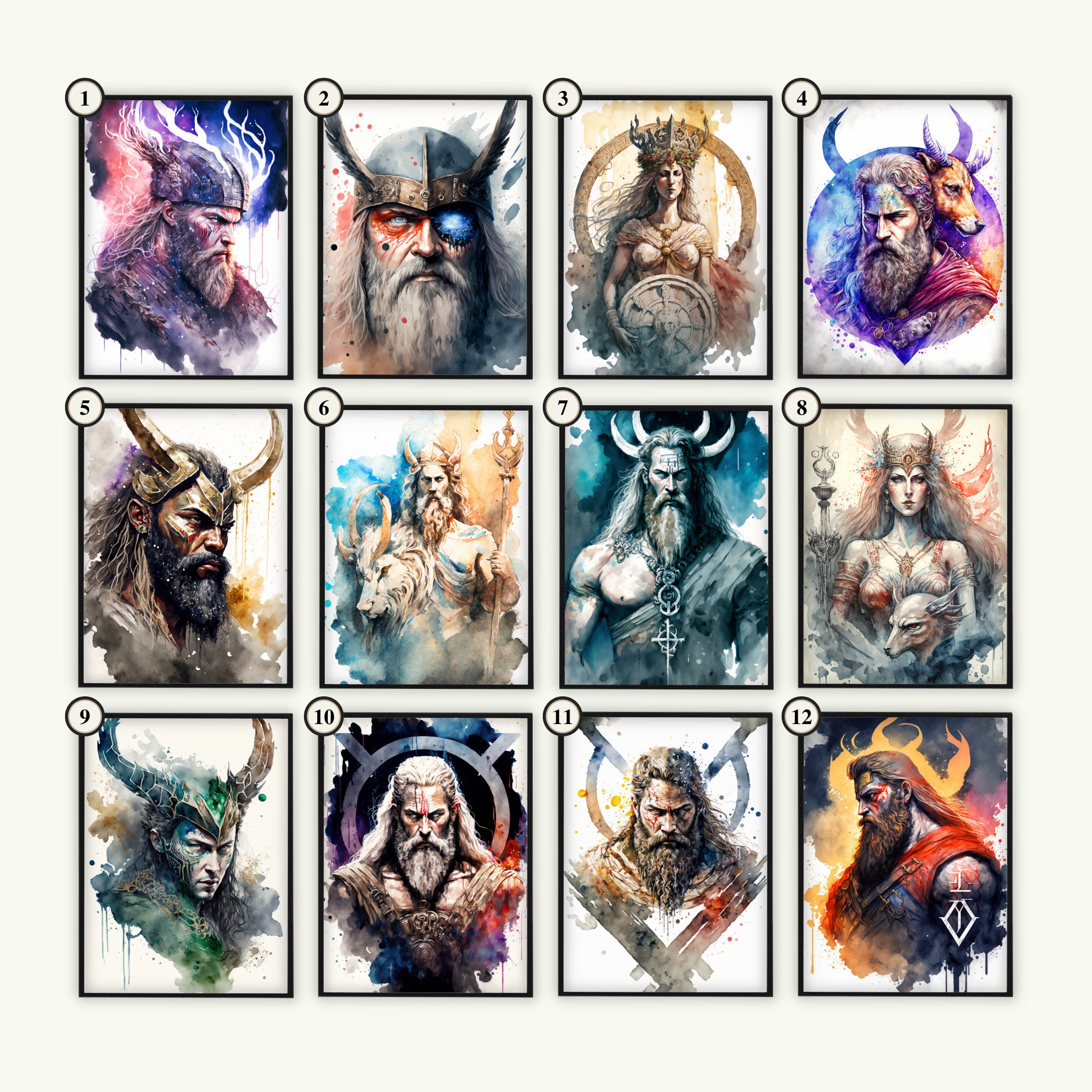 Norse Mythology Gallery Wall Print Custom Set Watercolor Eclectic Norse ...
